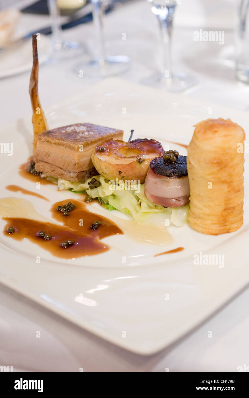 nouvelle cuisine pork dish in a Michelin star restaurant Stock Photo ...