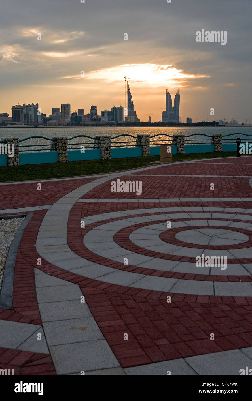 Bahrain, Manama, the skyline of the city seen from the Shaikh Hamad sea ...