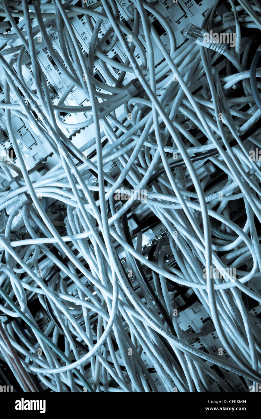 Concept of network infrastructure with cables connected to data center ...