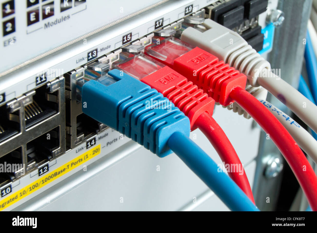 close up of network cables connected to switch Stock Photo - Alamy