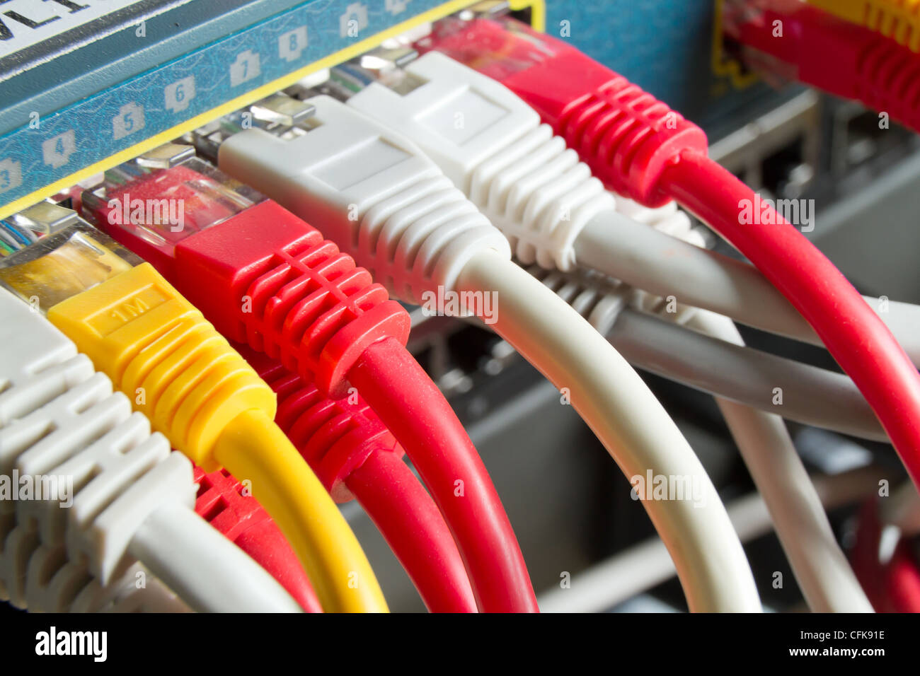 close up of network cables connected to switch Stock Photo - Alamy