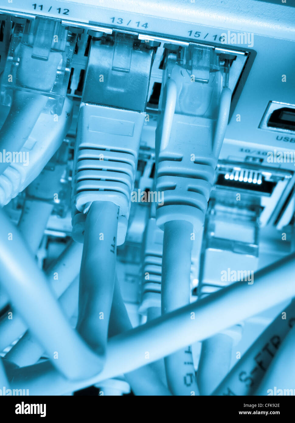 close up of network cables connected to switch Stock Photo - Alamy