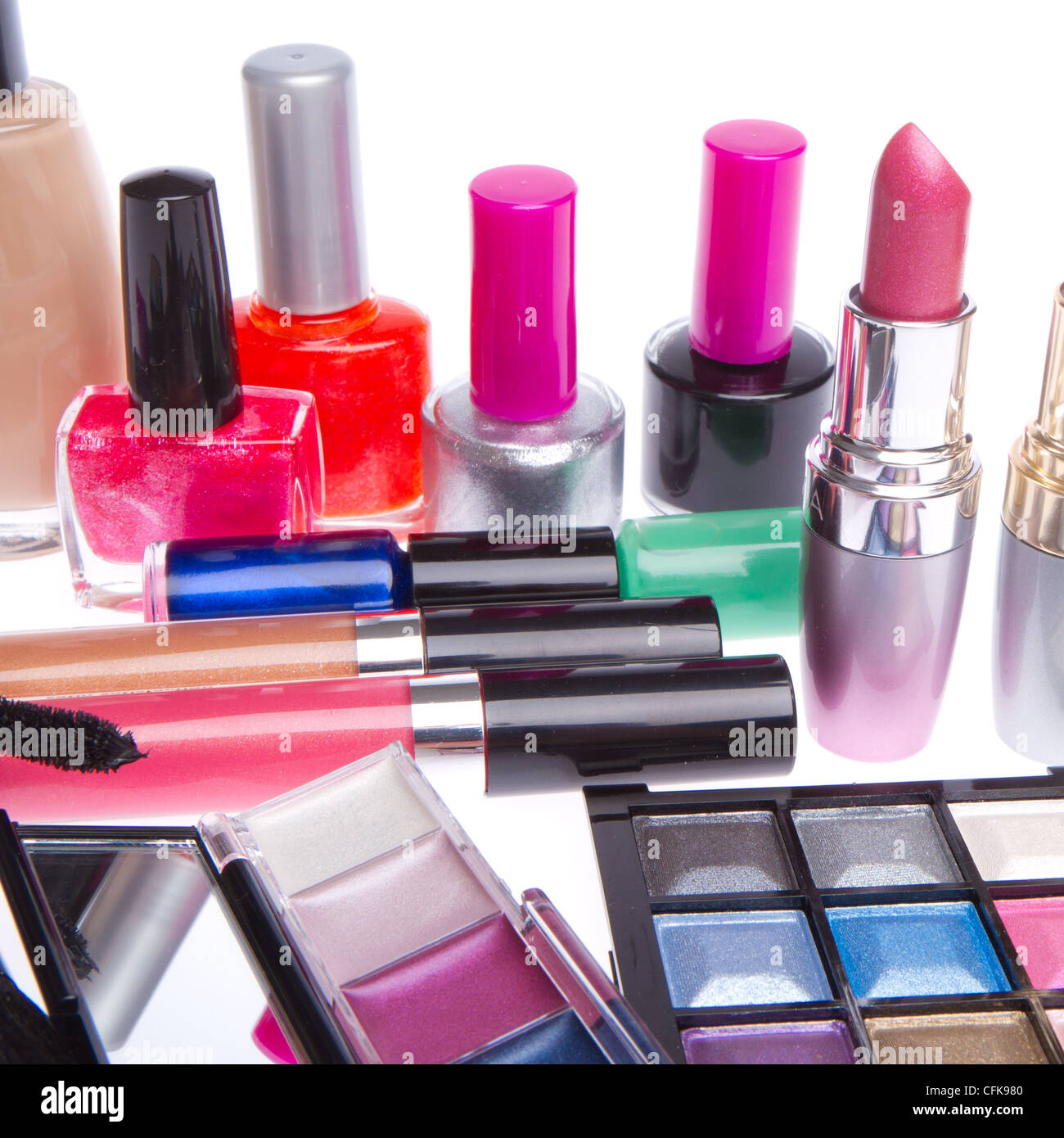 set of makeup products isolated on white background Stock Photo - Alamy