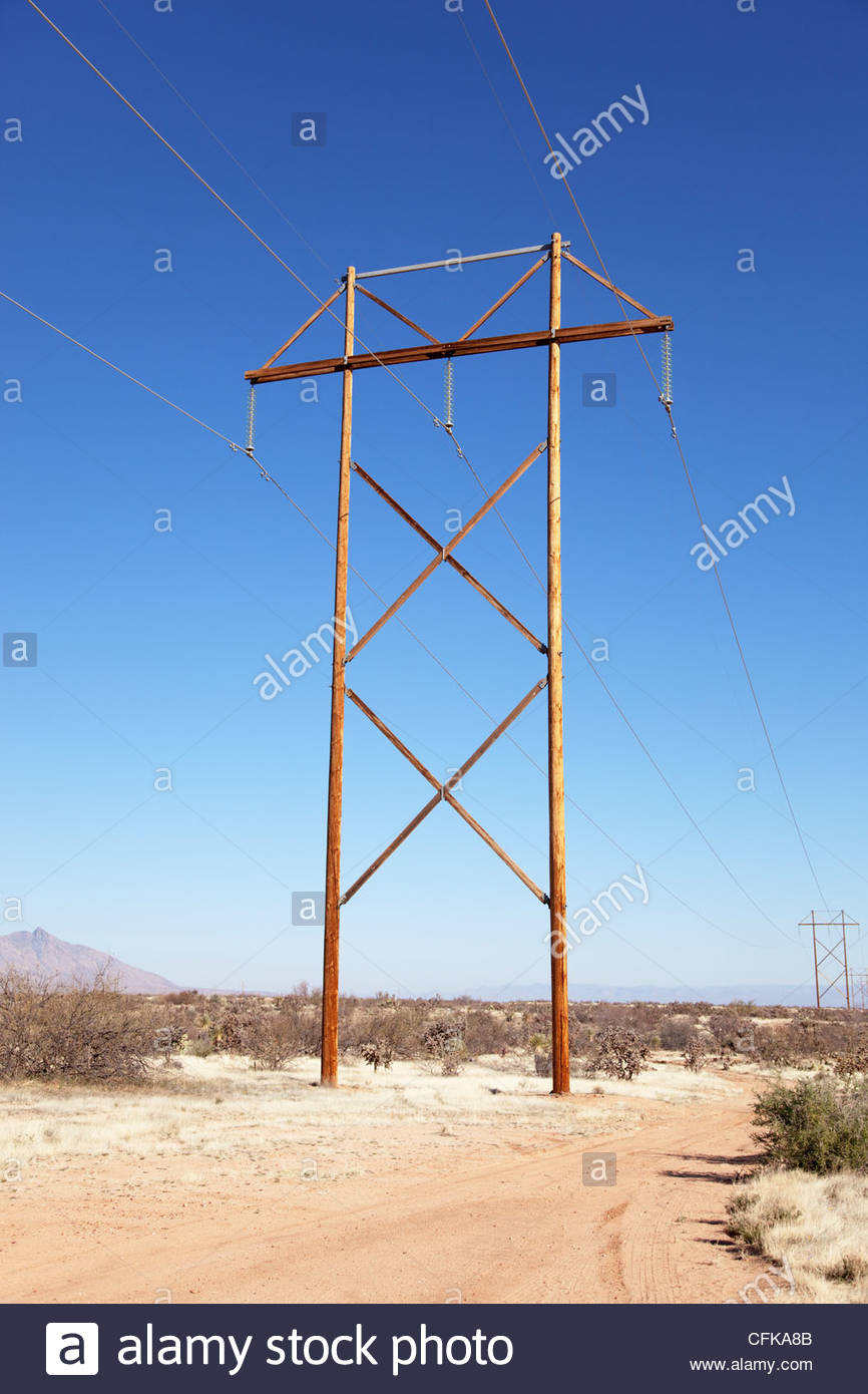 Electric Transmission Lines Wooden Poles High Resolution Stock ...