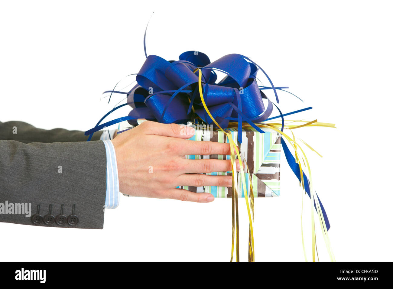 Hands presenting gift isolated on white Stock Photo - Alamy