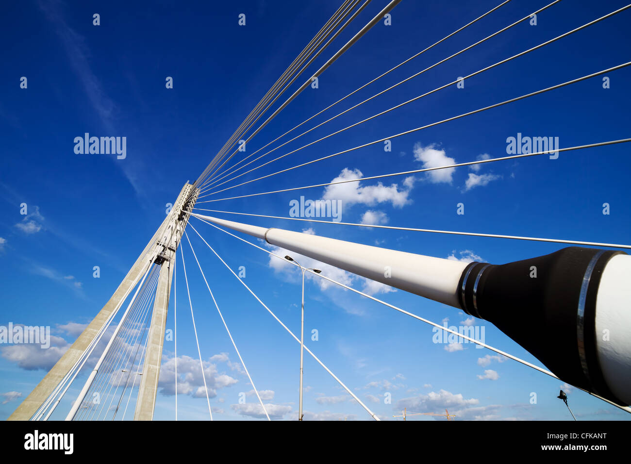 Modern architecture of the Swietokrzyski suspension bridge in Warsaw ...