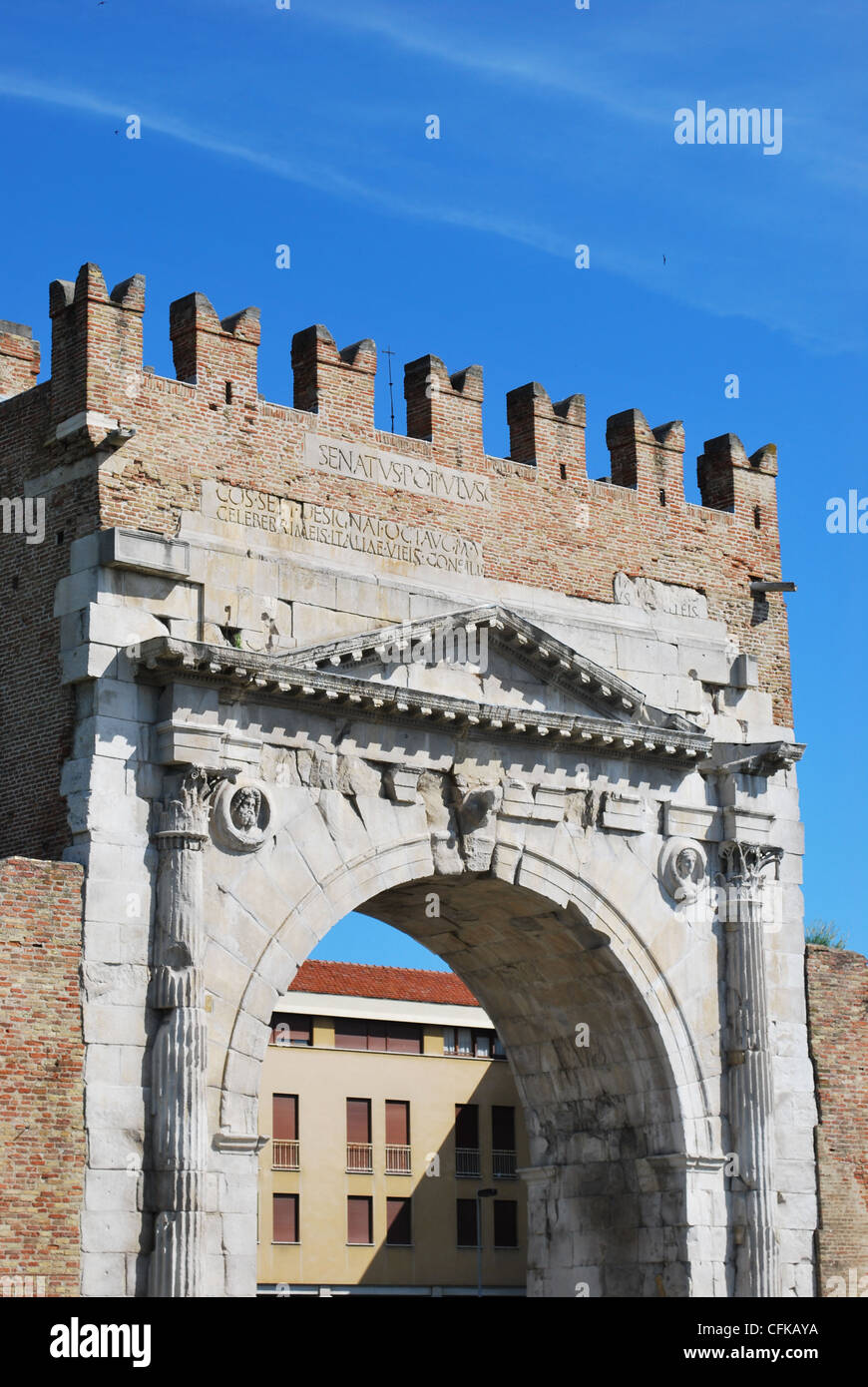 Augustus' triumph arch detail, historical famous roman landmark, Rimini ...