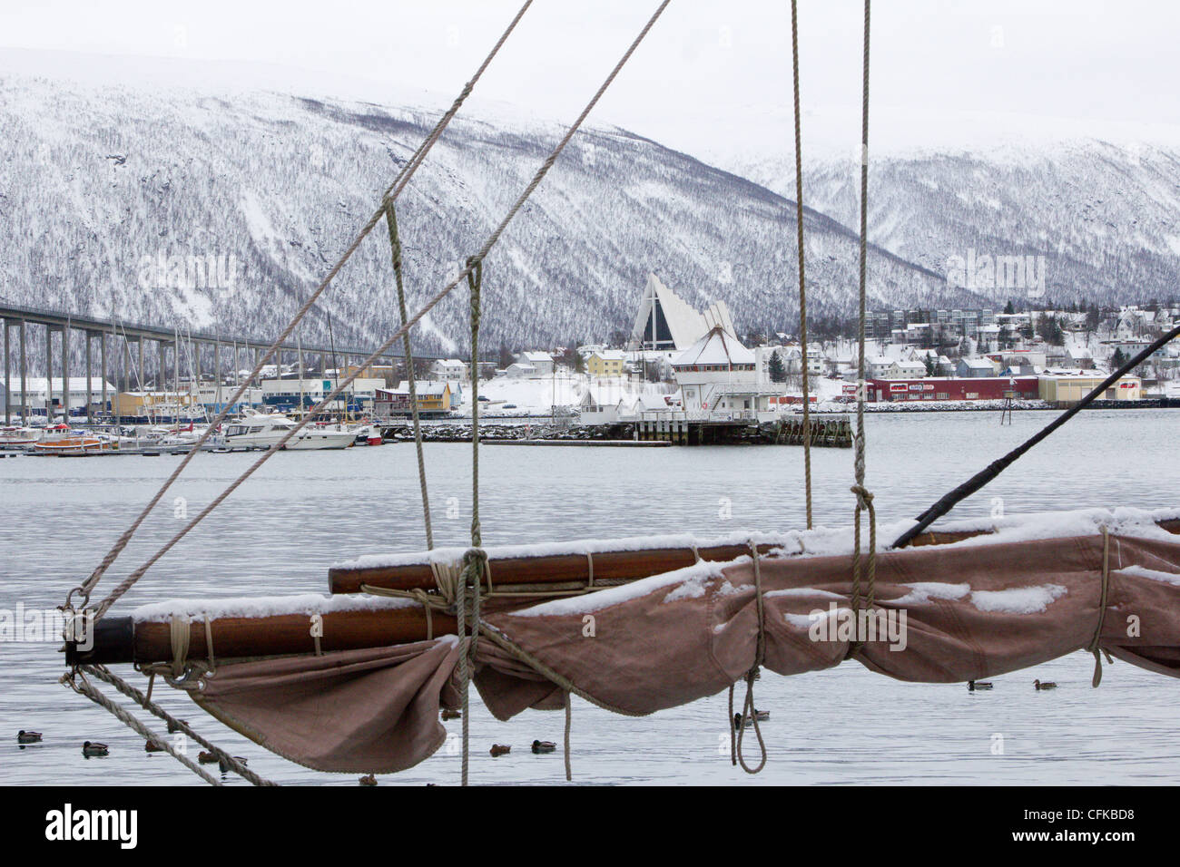 tromsoya island city of tromso Tromsø harbour boats winter arctic ...