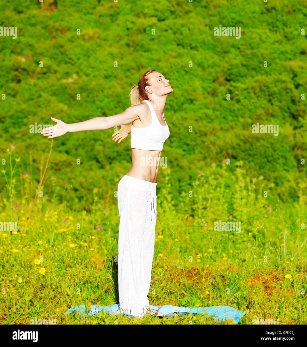 Beautiful young female having fun outdoor, freedom concept Stock Photo ...