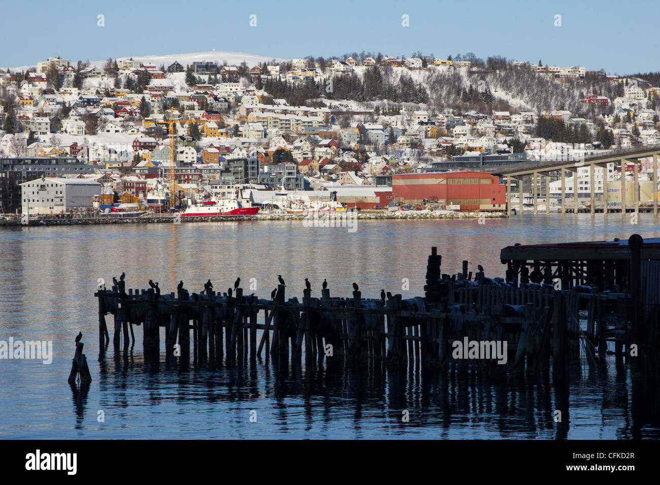 tromsoya island city of tromso Tromsø harbour boats winter arctic ...
