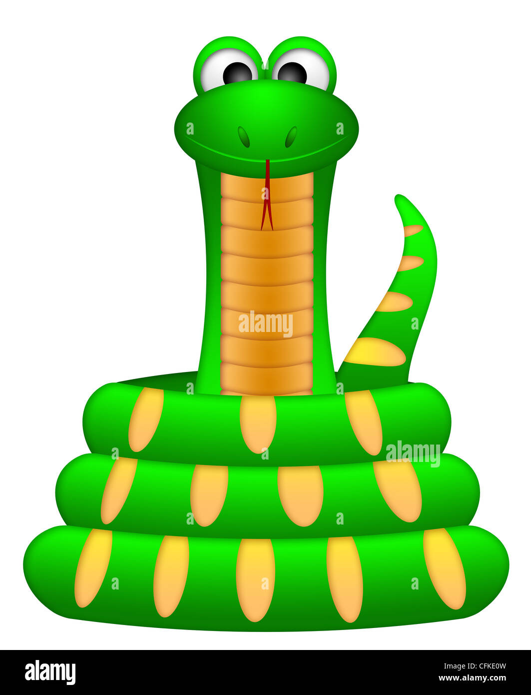 Cute Green Snake Coiled Up Isolated on White Background Illustration ...