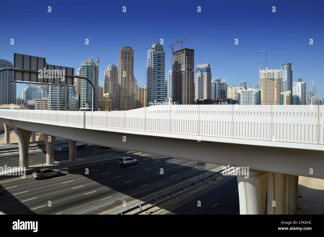 Cityscape - modern Dubai, wide roads, modern architecture, bridge over ...