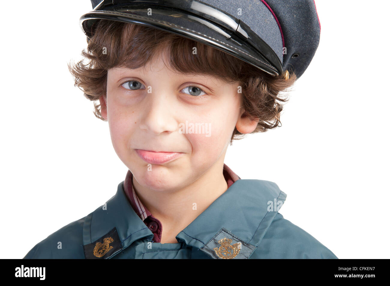 portrait of child postman on white Stock Photo - Alamy