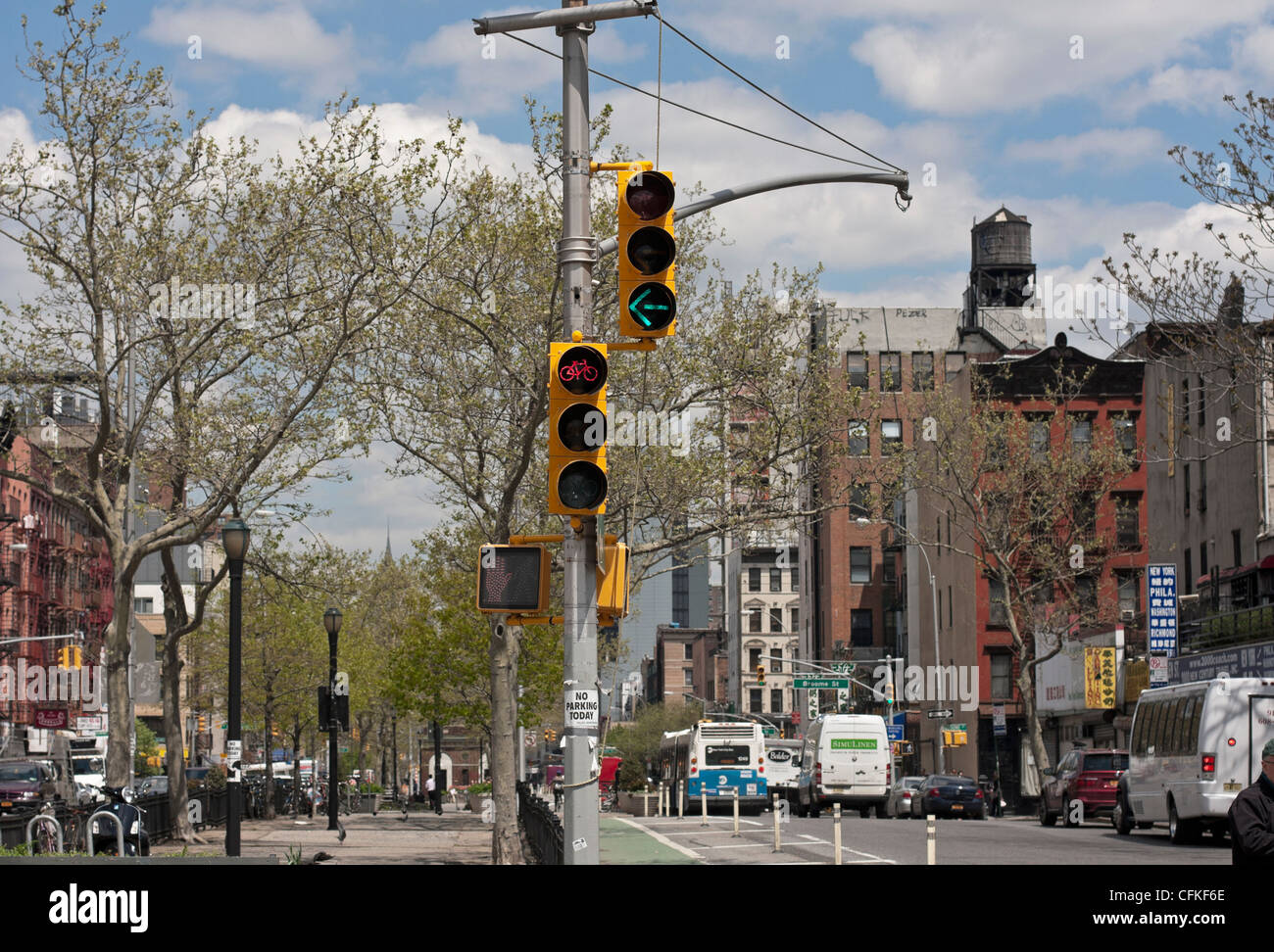 Traffic signals allow left turns while other lanes must stop Stock ...