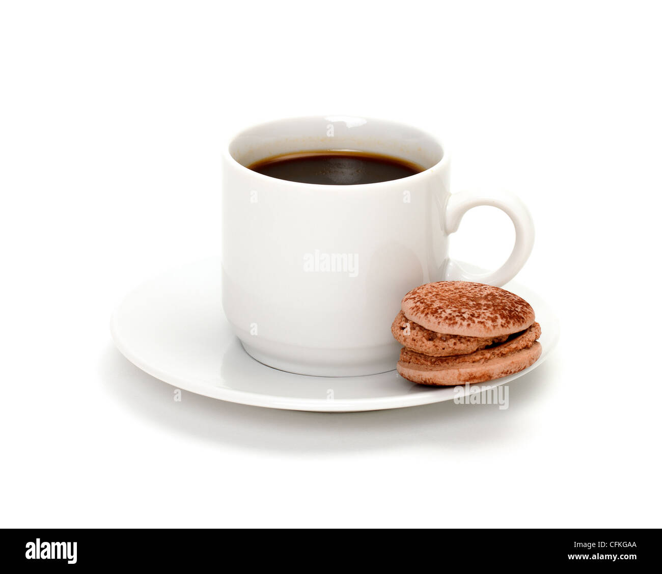 Colorful Macaroon and cup of coffee on white background Stock Photo - Alamy