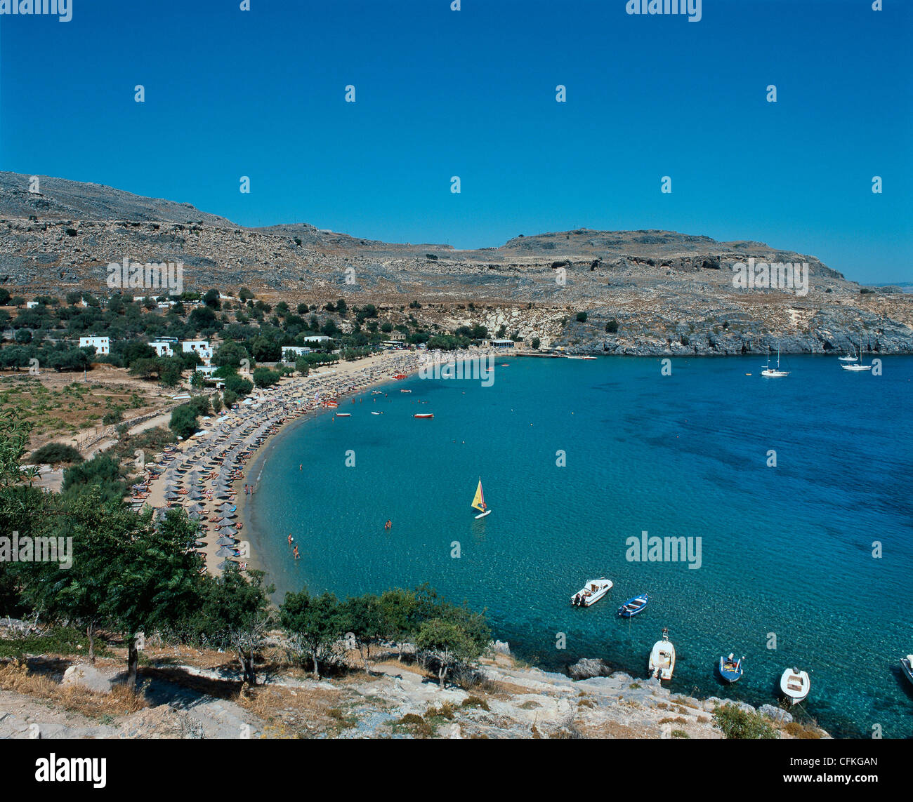 Main Beach Megali Paralia Lindos Rhodes Greece Stock Photo - Alamy