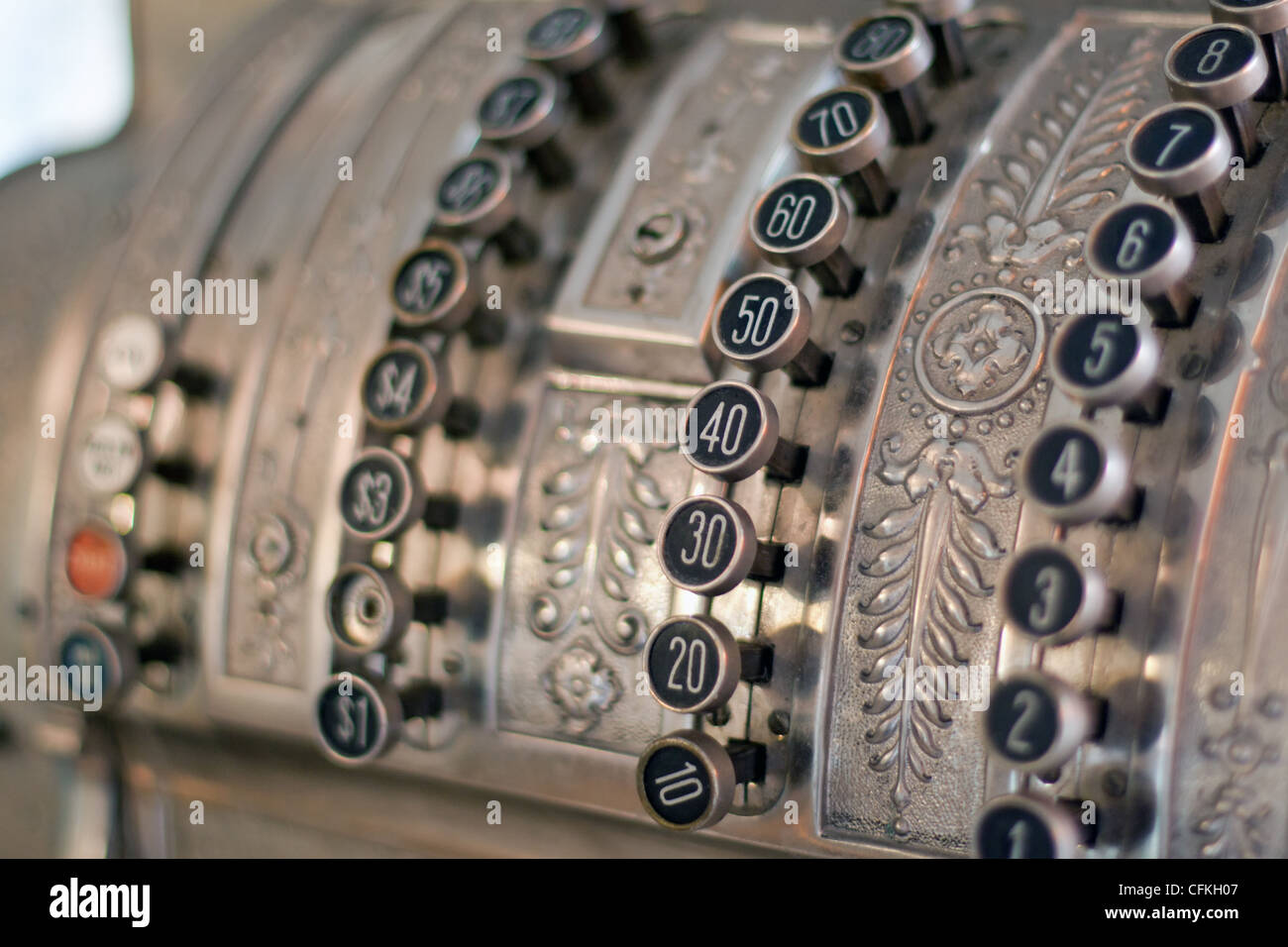 antique store silver cash register buttons close Stock Photo - Alamy