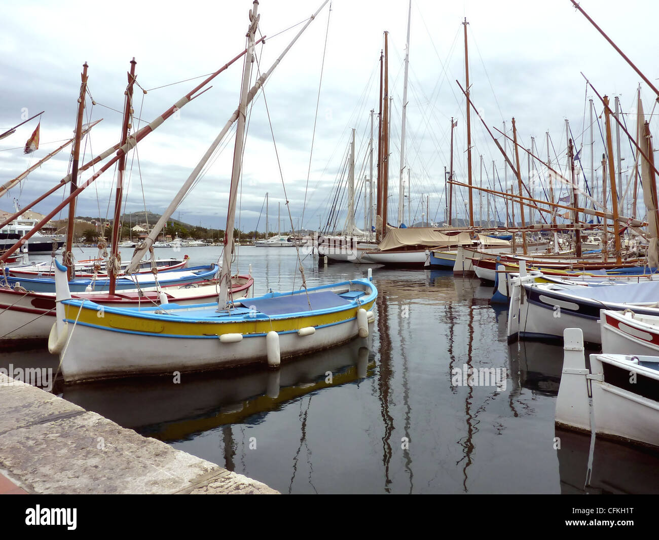 Colored small boats at Sanary-sur-mer harbor, France Stock Photo - Alamy