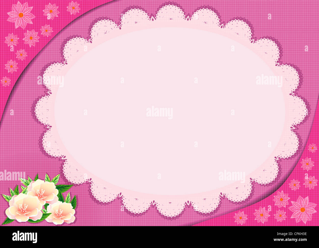 Lace frame with pink flowers Stock Photo - Alamy