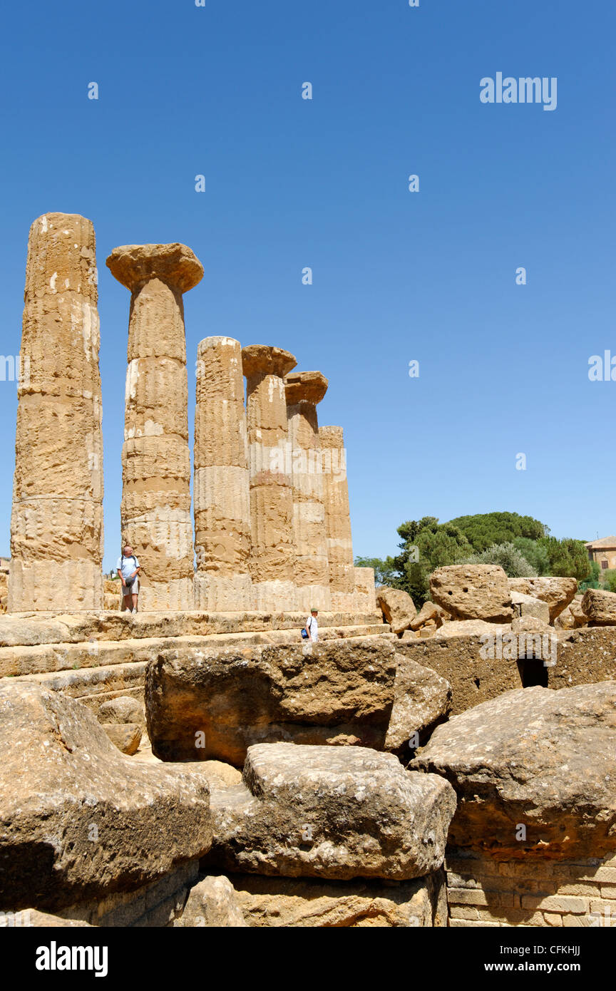 Agrigento. Sicily. Italy. View of the upright columns of the Temple of ...