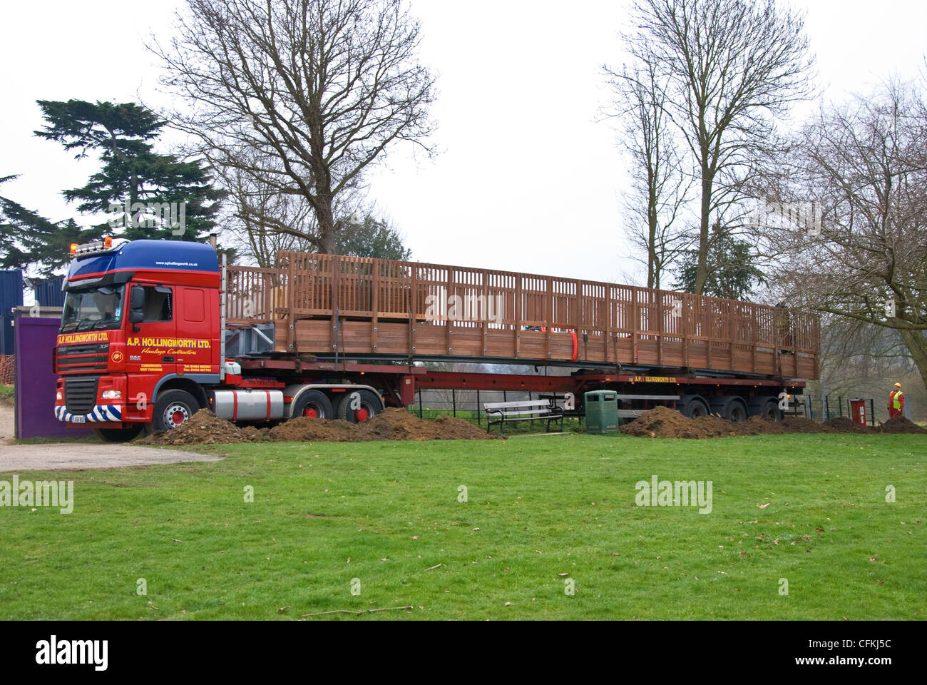 Lorry carrying new bridge Stock Photo - Alamy