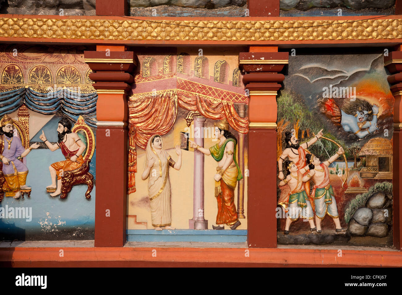 Hindu art, painting on the side of a Hindu temple near Dharmasthala ...