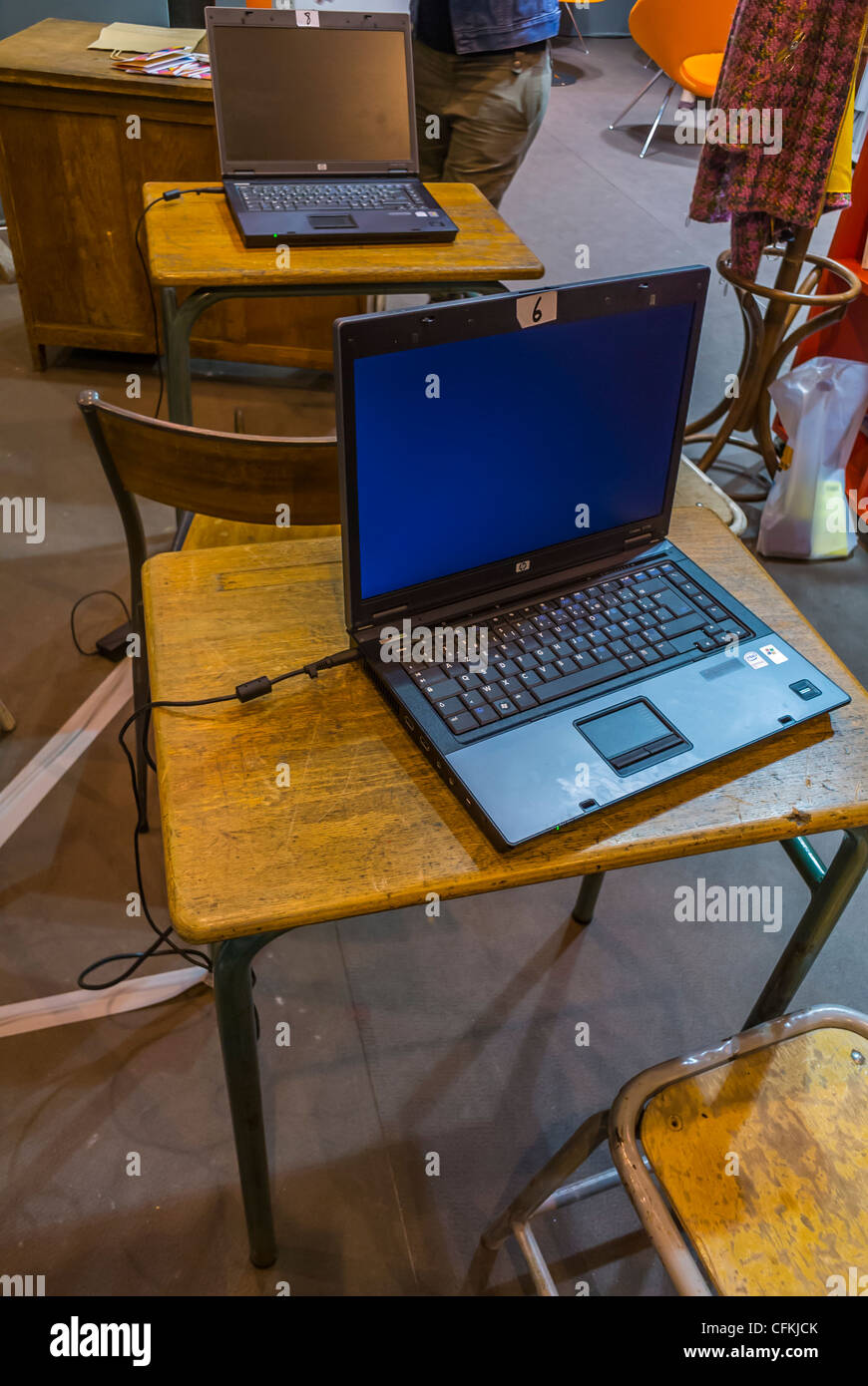Paris, France, Close up, Laptop Computers on desk, in French Classroom ...