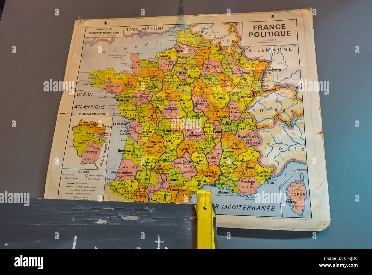 Vintage Old Map of France, on display on Wall at Salon du Livre Stock ...