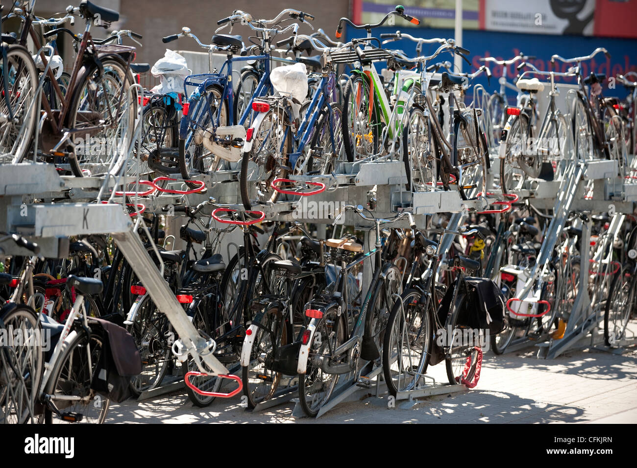 Bicycles in Racks Storage Dutch Leiden Holland Netherlands Europe EU ...
