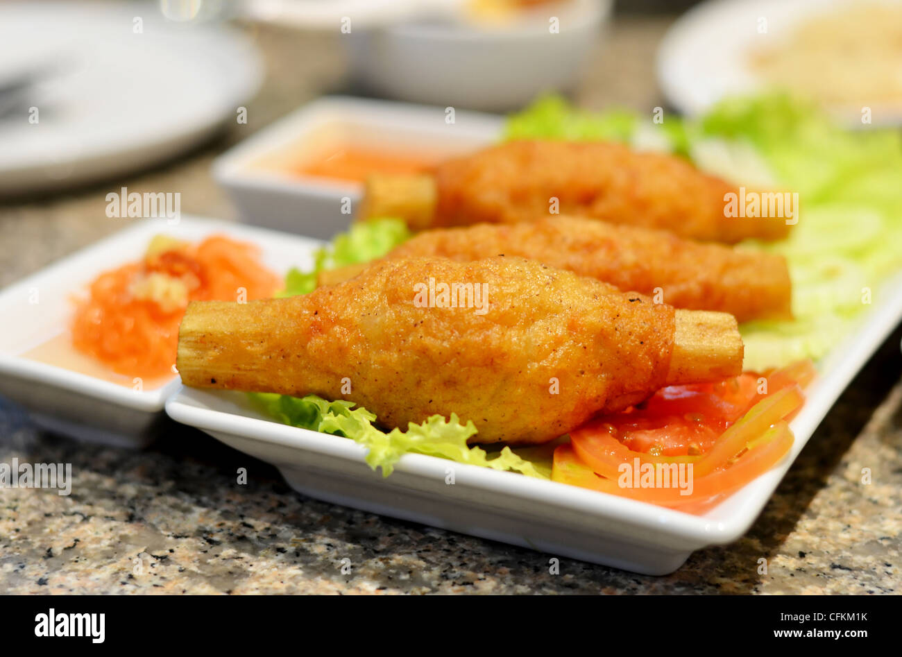Shrimp mousse on a sugar cane skewer Stock Photo - Alamy
