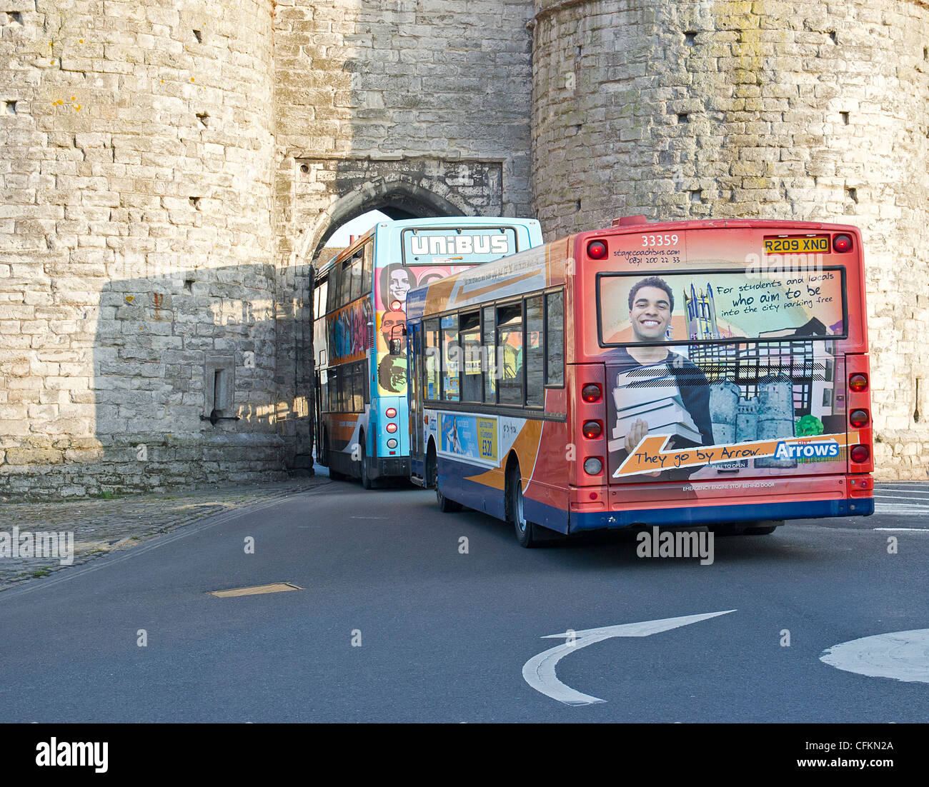 Westgate Towers Canterbury Kent UK Bus and coach entering narrow ...