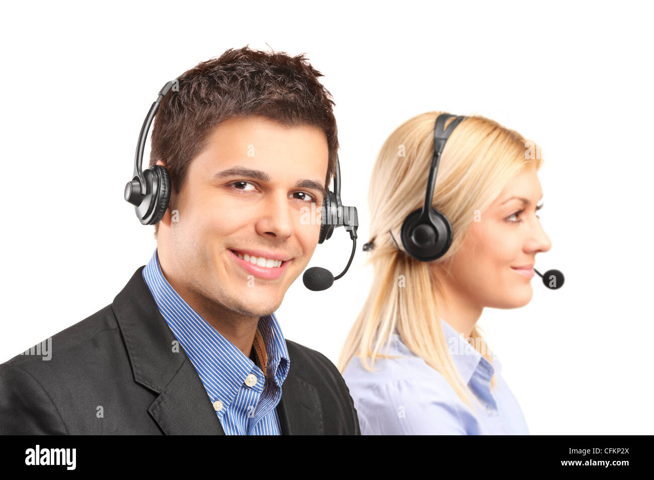 Customer service operators isolated on white background Stock Photo - Alamy