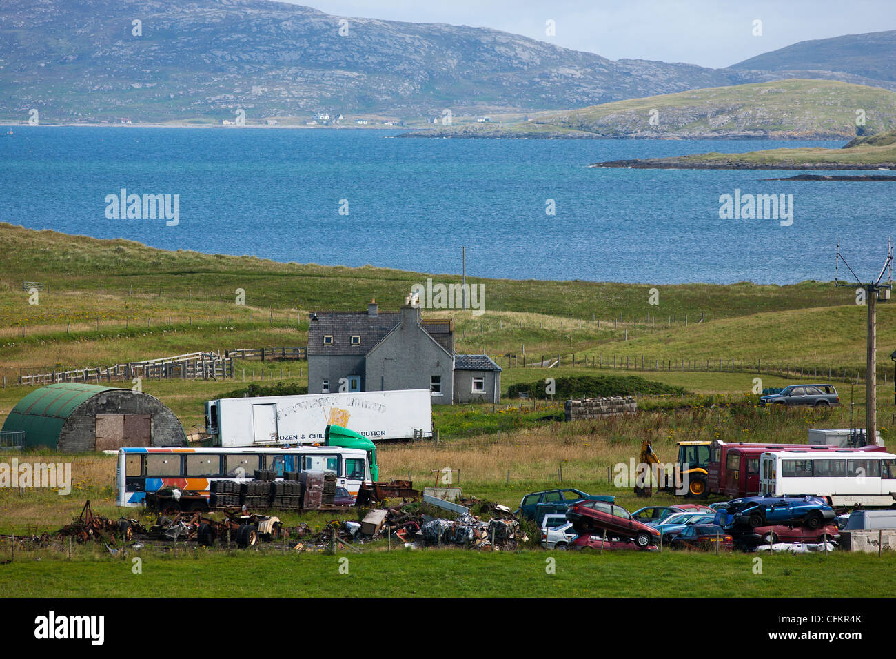 A car junk yard with wrecks on the northern tip of Barra in the Outer ...