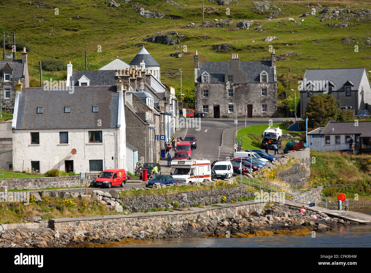 The town of Castlebay seen from Kisimul Castle on the Island of Barra ...