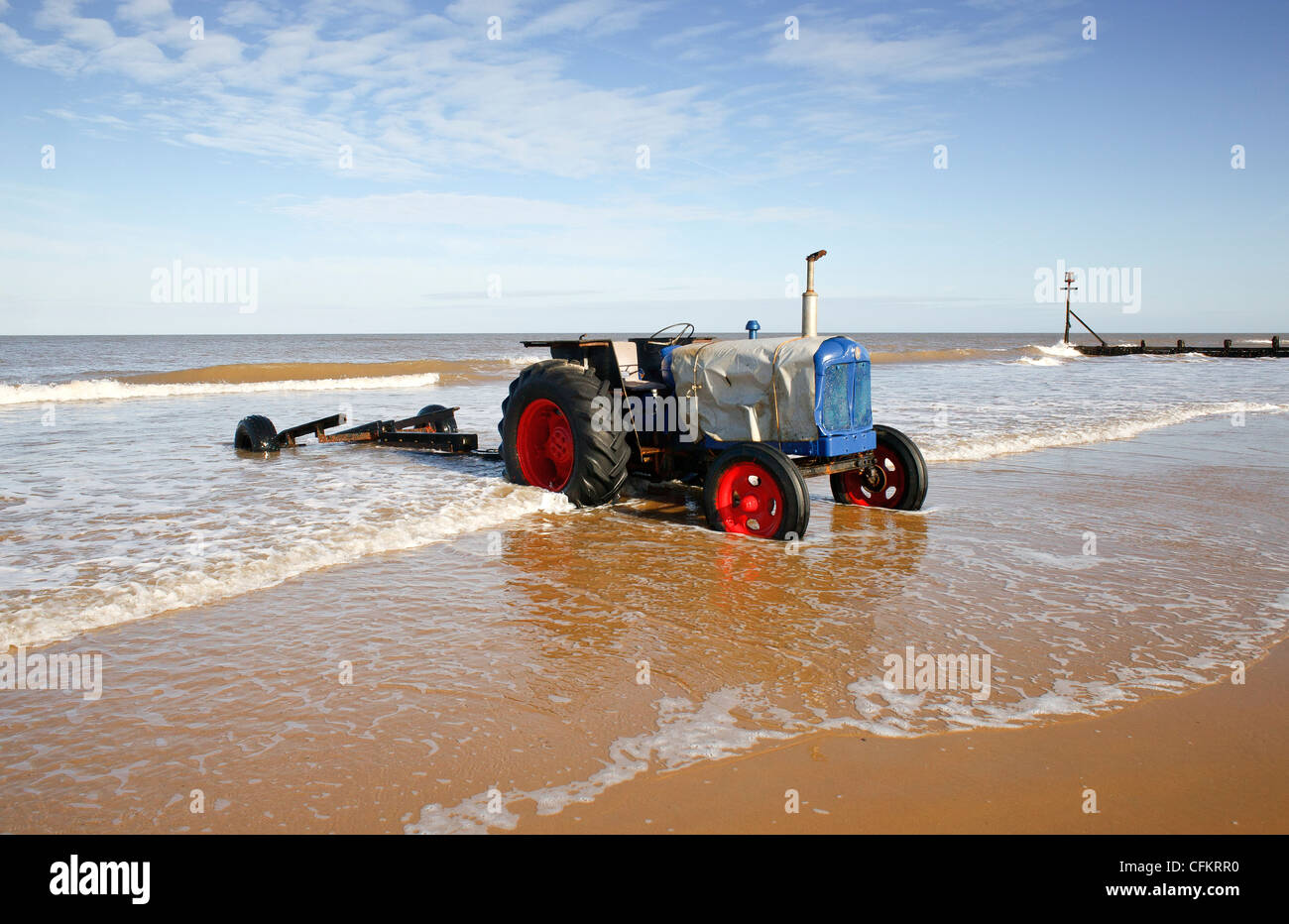 One of the old rusting tractors that the crab fishermen use to launch ...