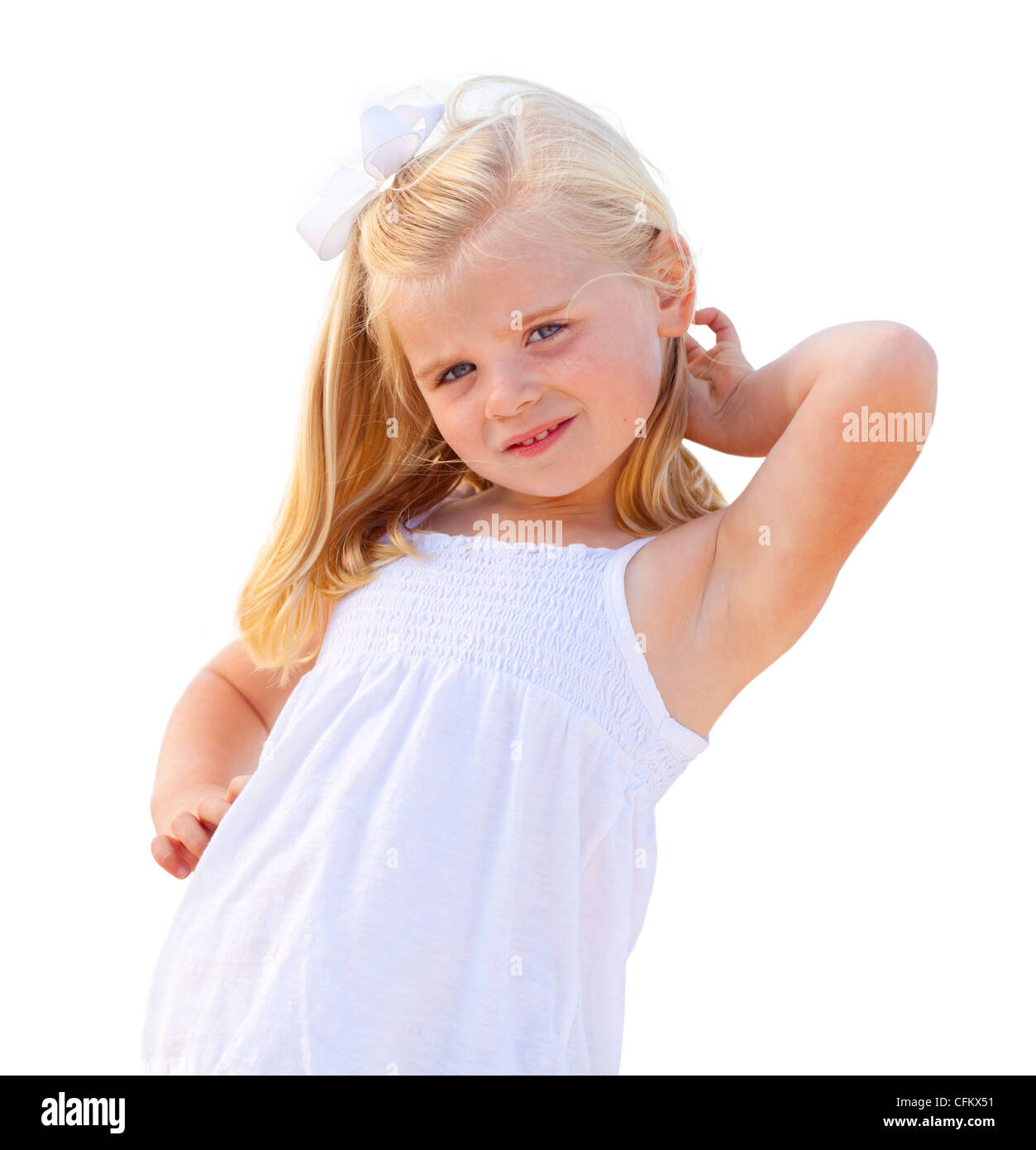 Adorable Little Blonde Girl Having Portrait Isolated on a White ...
