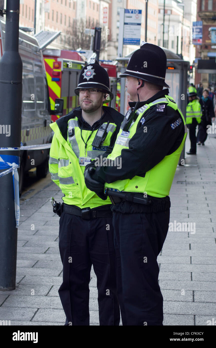 Police officers at a disaster training exercise in Leeds city center ...