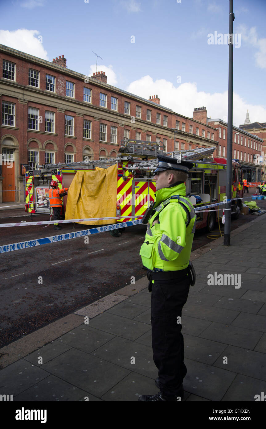 Police officer at a disaster training exercise in Leeds city center ...