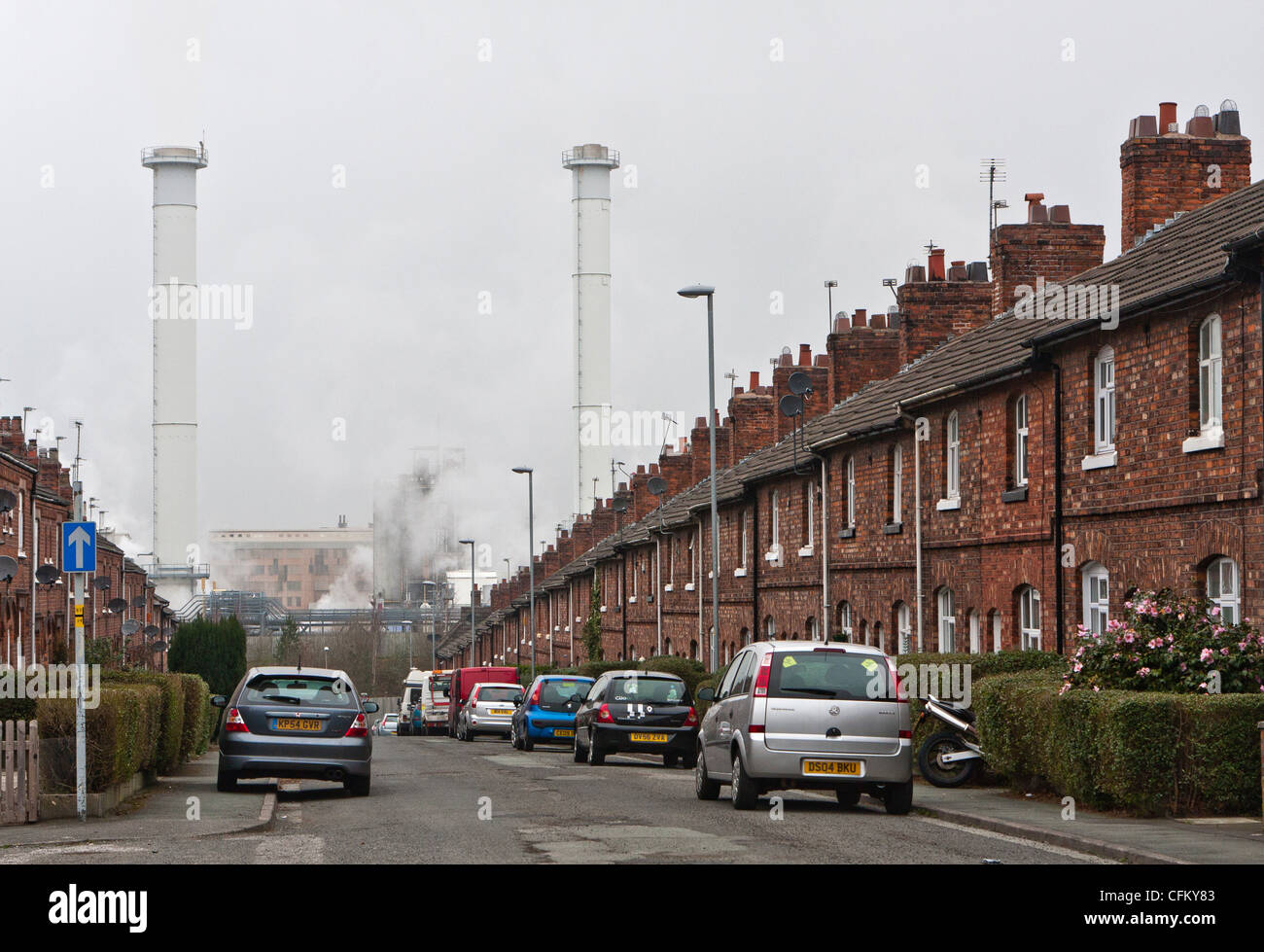Street in Northwich, Cheshire with eON Winnington works in the ...