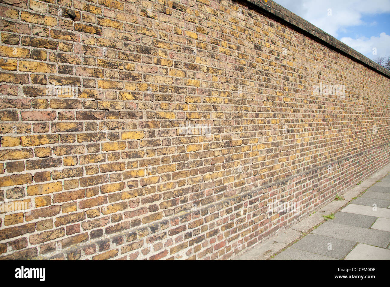 Wide angle view of a long wall. Part of the wall which surrounds ...