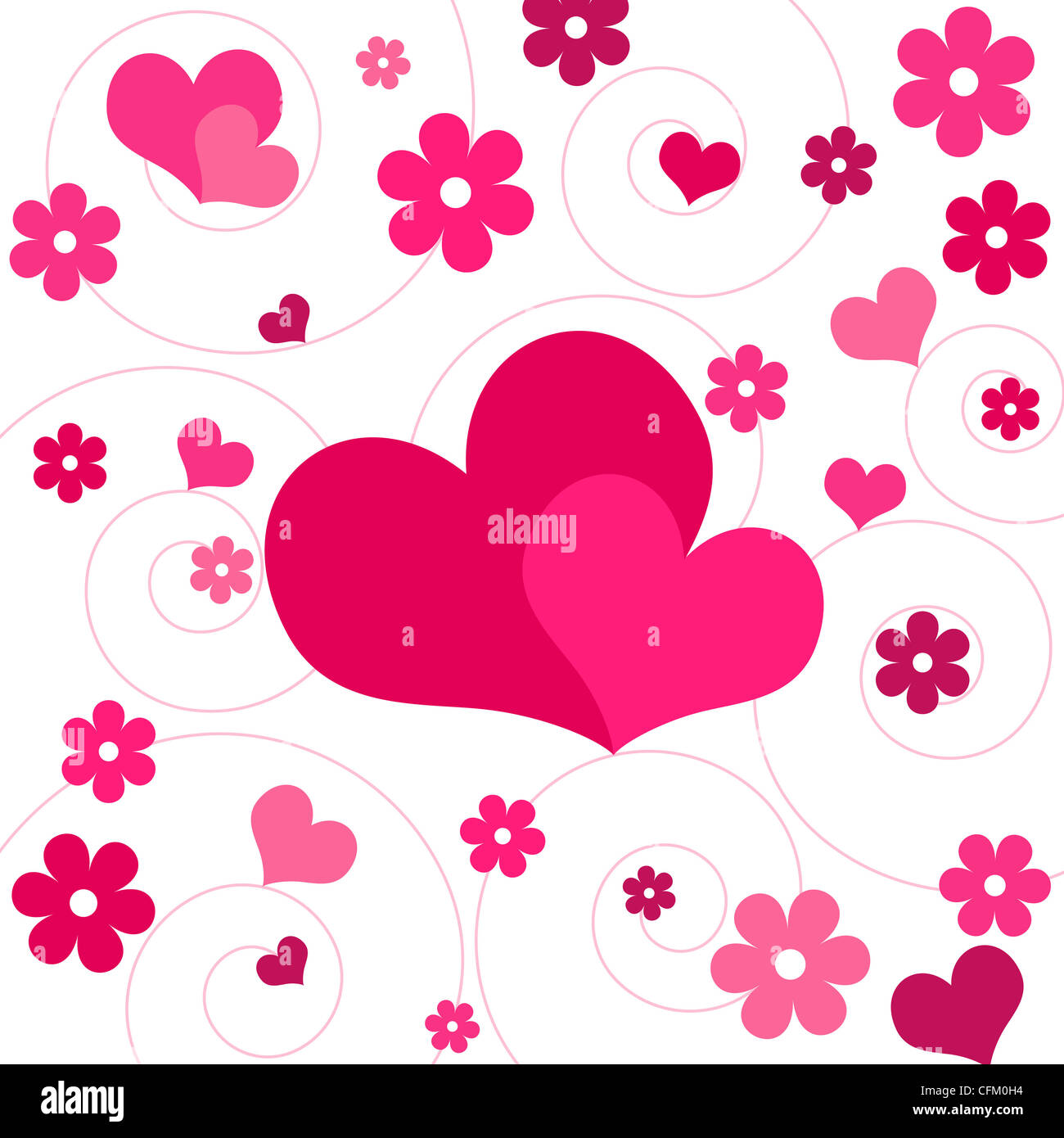Pair of pink hearts with floral design Stock Photo - Alamy