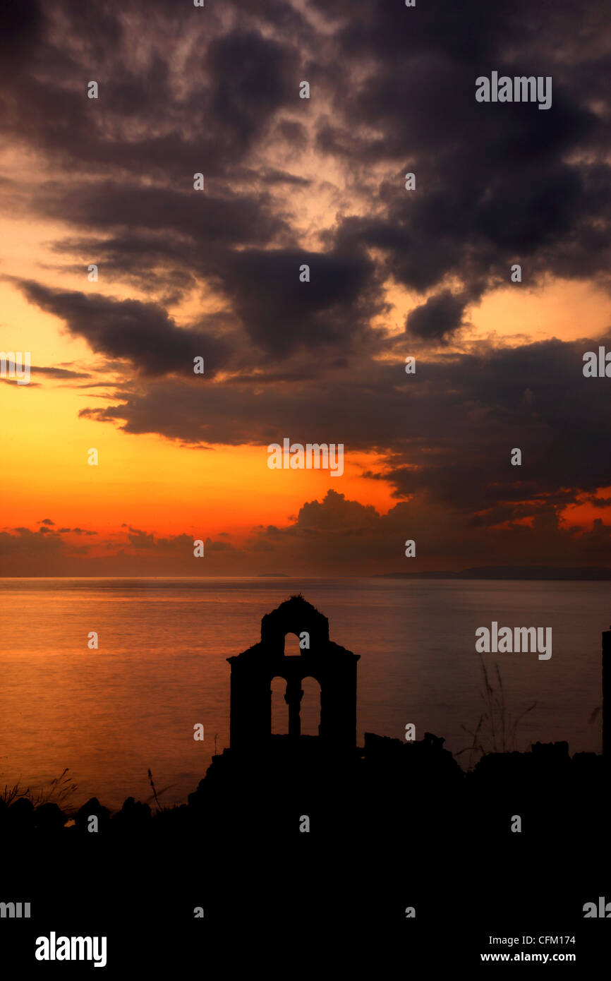 Sunset at the abandoned monastery of Panagia Vretti, Limeni village ...