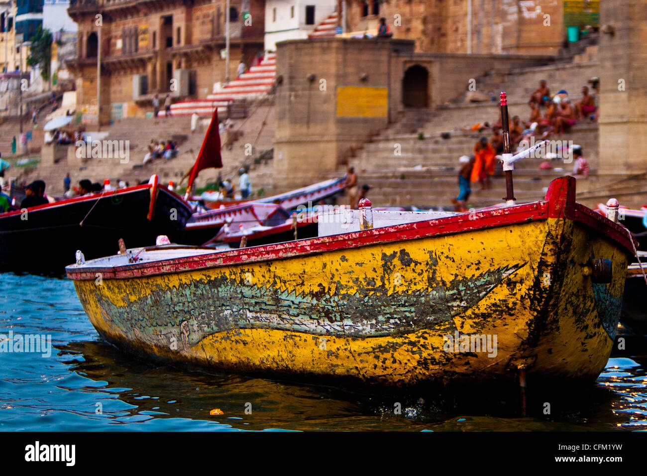 A colorful river boat on the Ganges River in Varanasi Stock Photo - Alamy