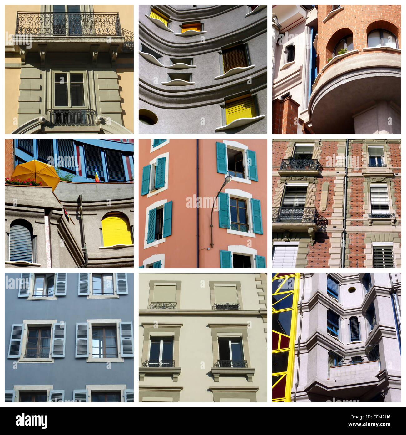 Geneva, Switzerland, window's building collage Stock Photo - Alamy