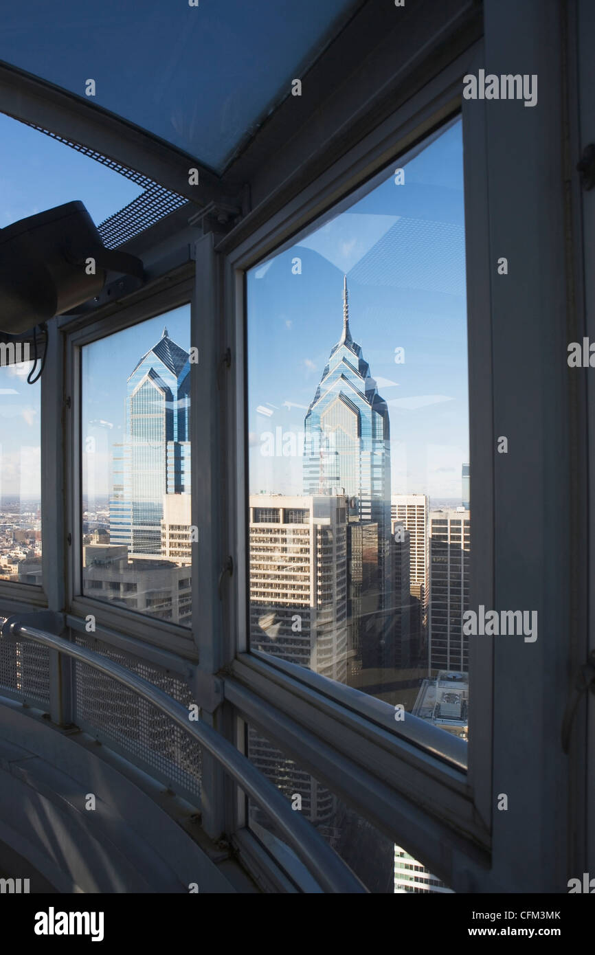 USA, Pennsylvania, Philadelphia, view through window on skyscrapers ...