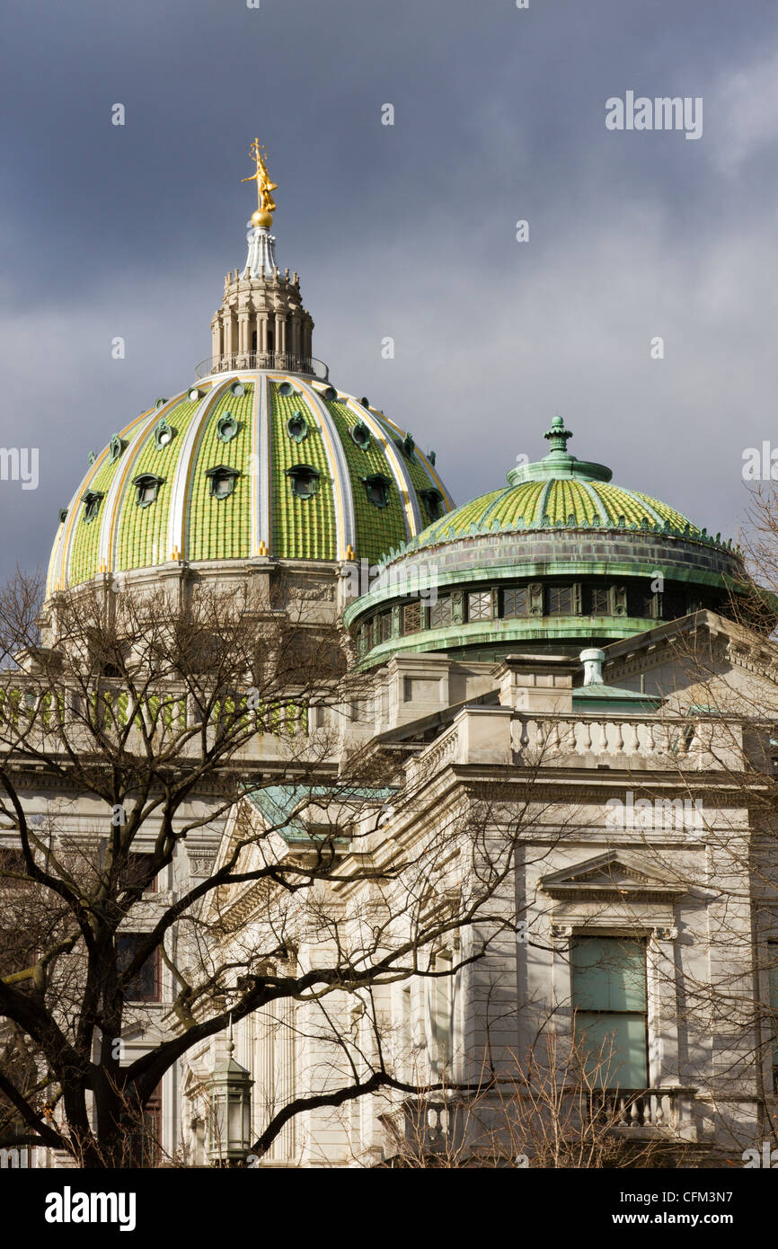 Closeup of green domes above Pennsylvania state capitol building or ...