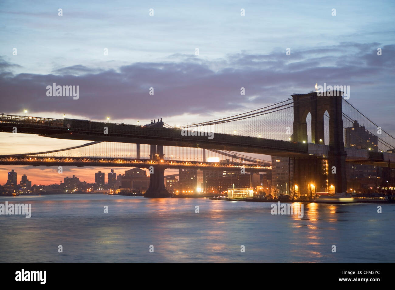 USA, New York State, New York City, Brooklyn Bridge at dawn Stock Photo ...