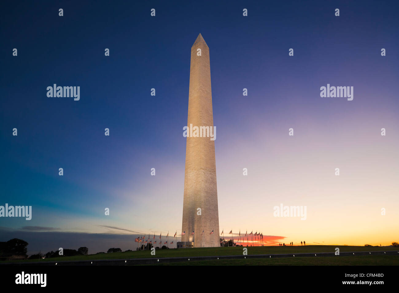 Washington DC D.C. The Washington Monument at sunset, dusk with ...