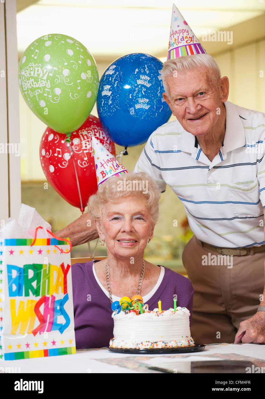 USA, Utah, Salt Lake City, Senior couple celebrating birthday Stock ...