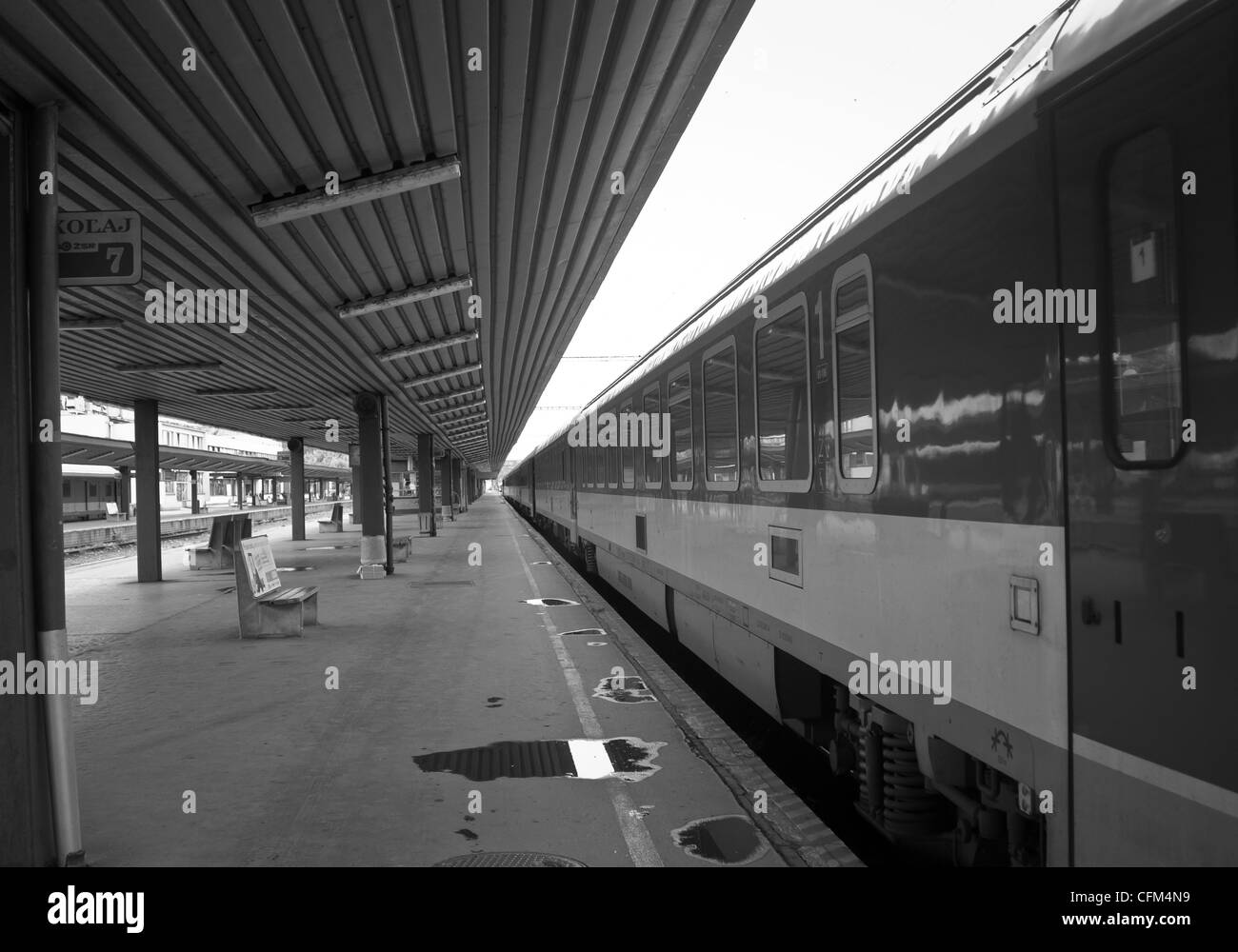 Railway station seat Black and White Stock Photos & Images - Alamy